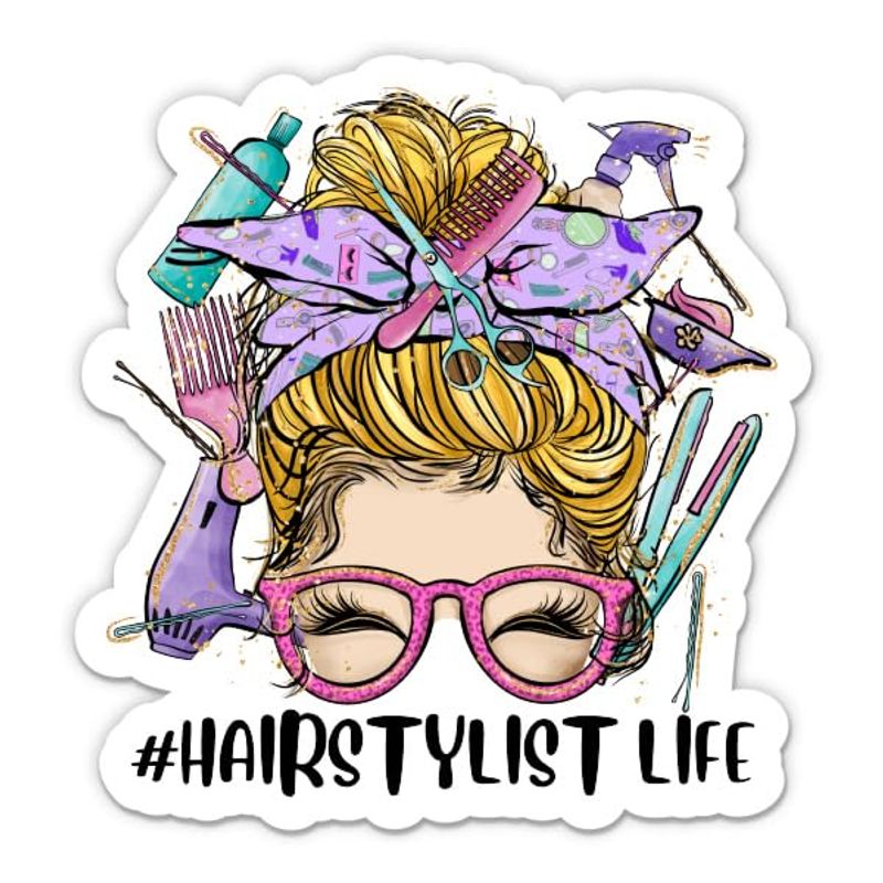 Hair Stylist Life Messy Bun Blond Sticker - 3" Laptop Sticker ...