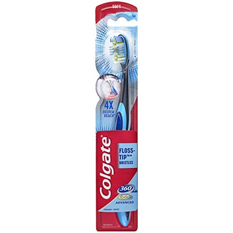 Colgate 360 Total Advanced Floss-Tip Bristle Toothbrush, Full Head Soft ...