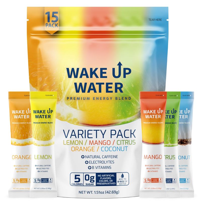 Wake Up Water - Energy + Hydration Sugar Free 15 Packet, Variety Pack ...