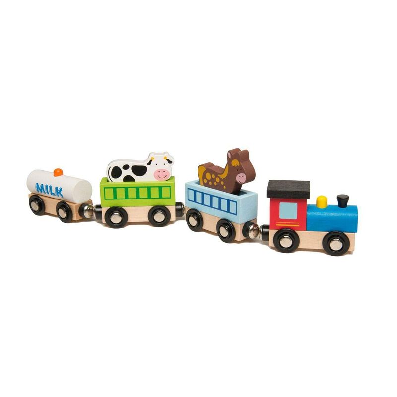 The Original Toy Company Wood Toy Train Playset - Animal Farm Train ...