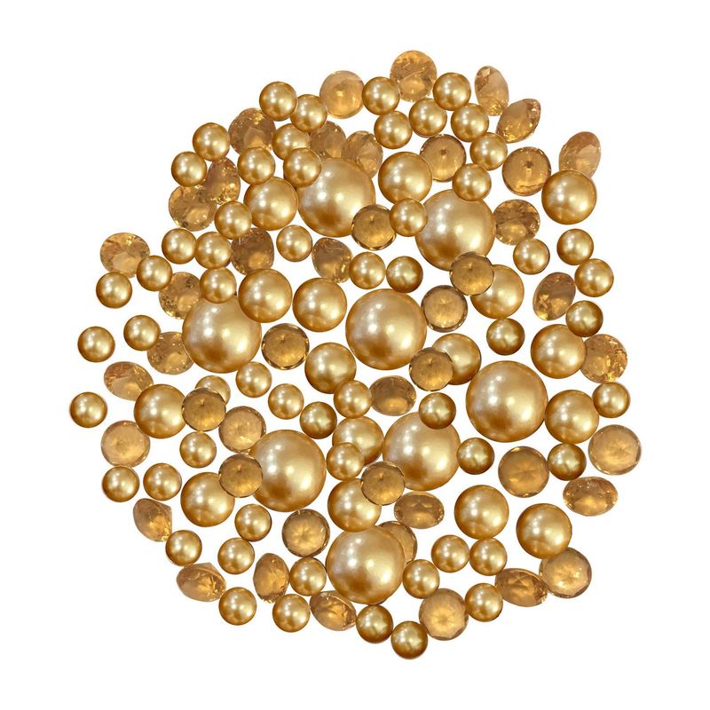 100 Floating Gold Pearls with Gold Sparkling Gems- Fills 2 Gallons of ...