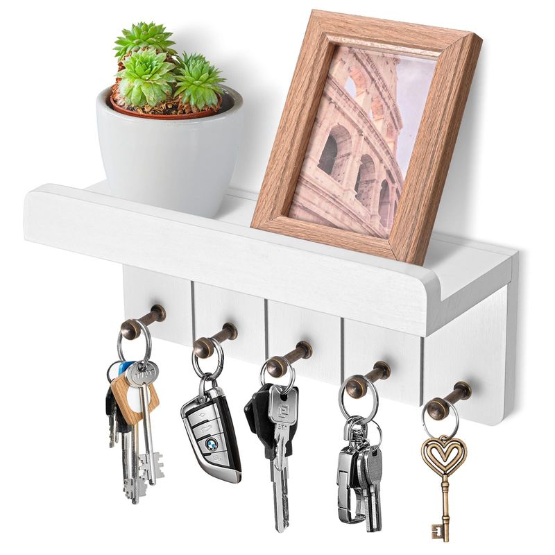 Kldgris Key Rack with Shelf, Wooden Key Holder, White, Decorative Wall ...