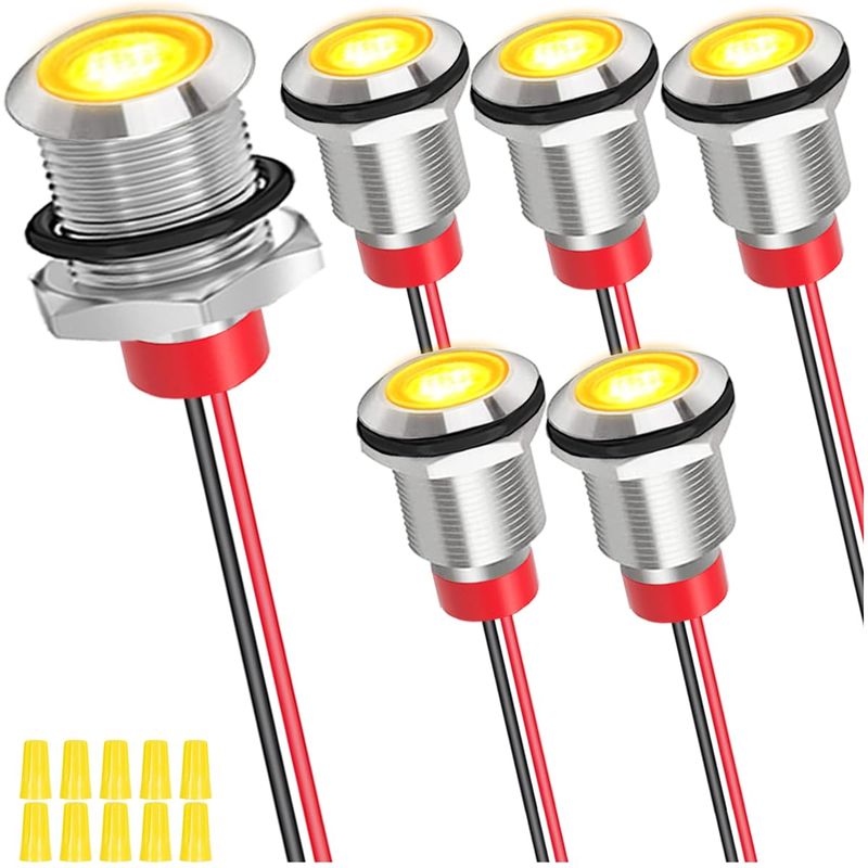 MKBKLLJY 6pcs 12mm DC 12-24V 1A Yellow LED Metal Indicator Light ...