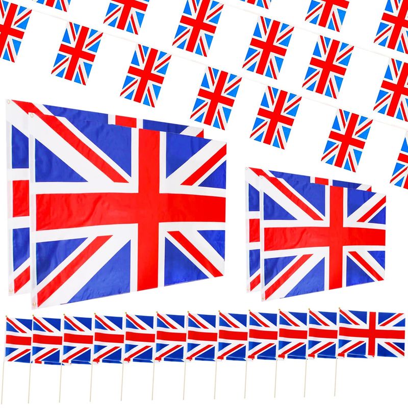 Union Jack Party Decoration Pack - 5ft x 3ft Union Jack Flags, 3ft x ...