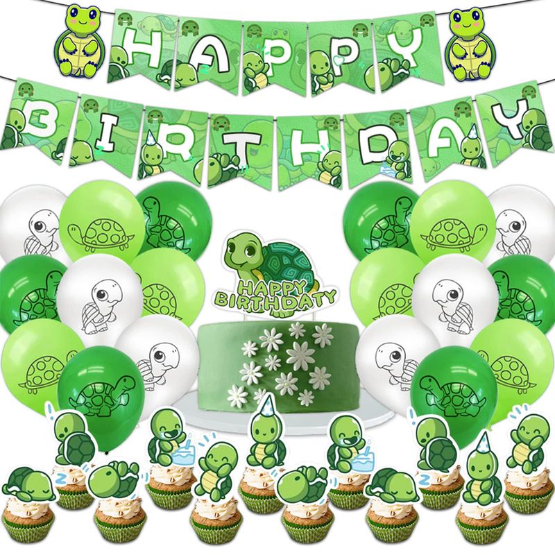 Turtle Baby Party Supplies Set with Happy Birthday Banner, Turtle ...