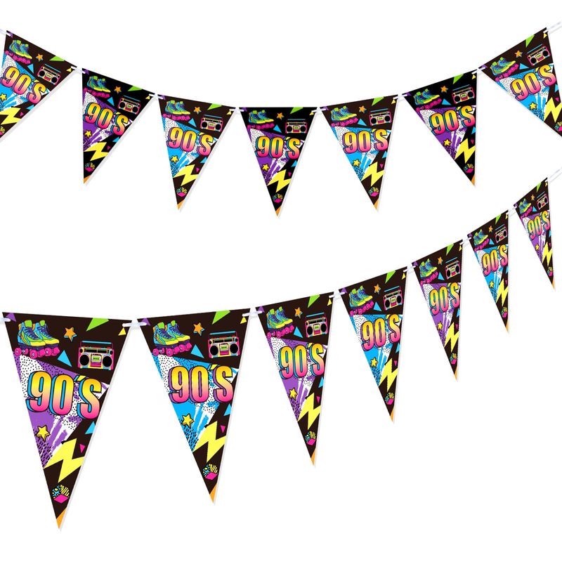 2 Packs 90s Party Decorations - 90s Banner & Flag Pennant Banners for ...