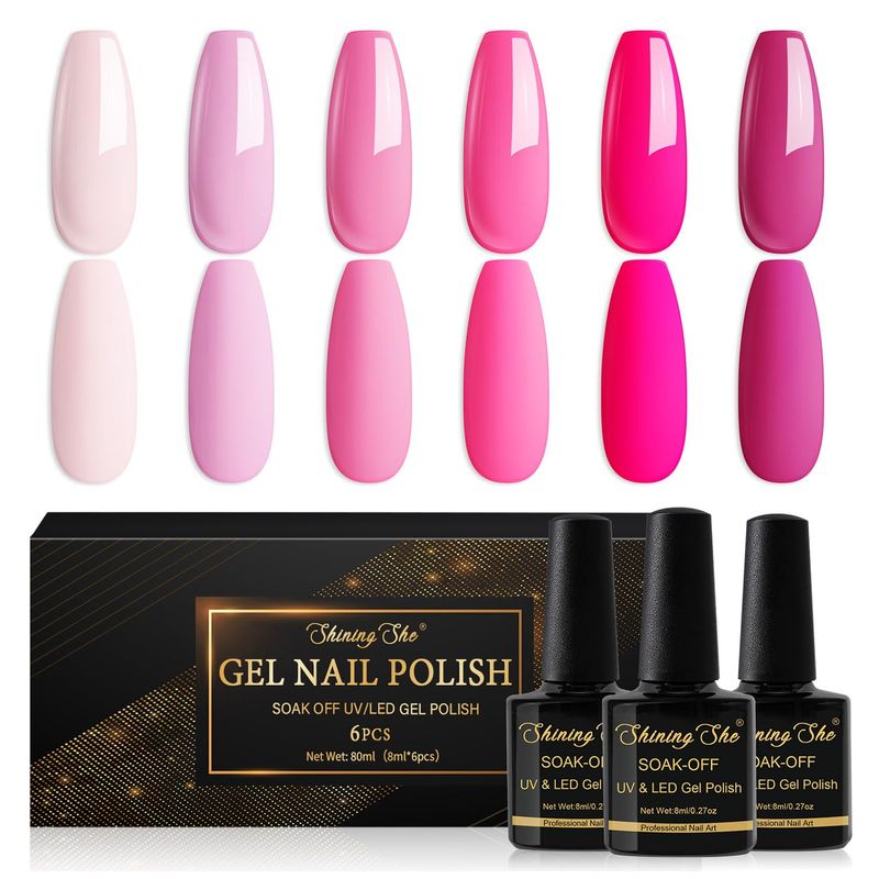 Shining She Gel Nail Polish Set Pink, 6 Colors Pink Rose Gel Polish Kit ...