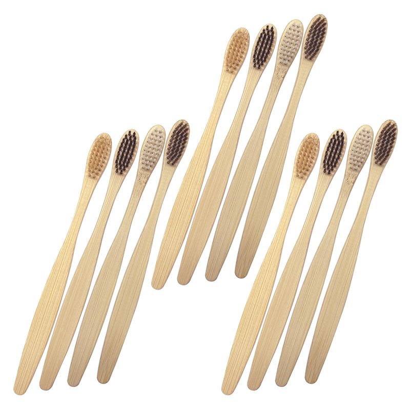 Bamboo Toothbrush, Set of 12, 4 Colors x 3 Each, Natural Material ...