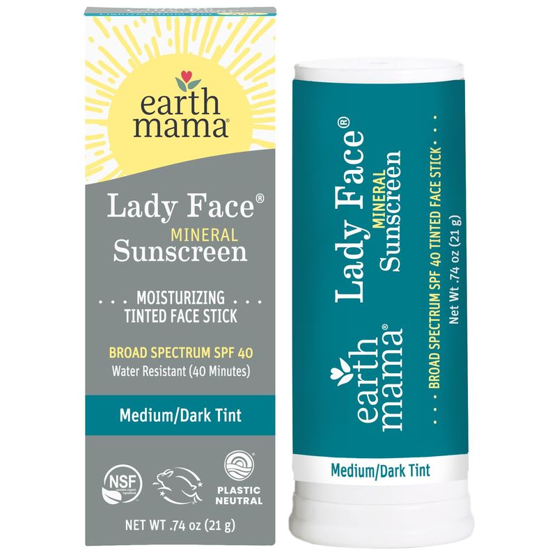 Earth Mama Lady Face® Tinted Mineral Sunscreen Stick, SPF 40 Medium ...