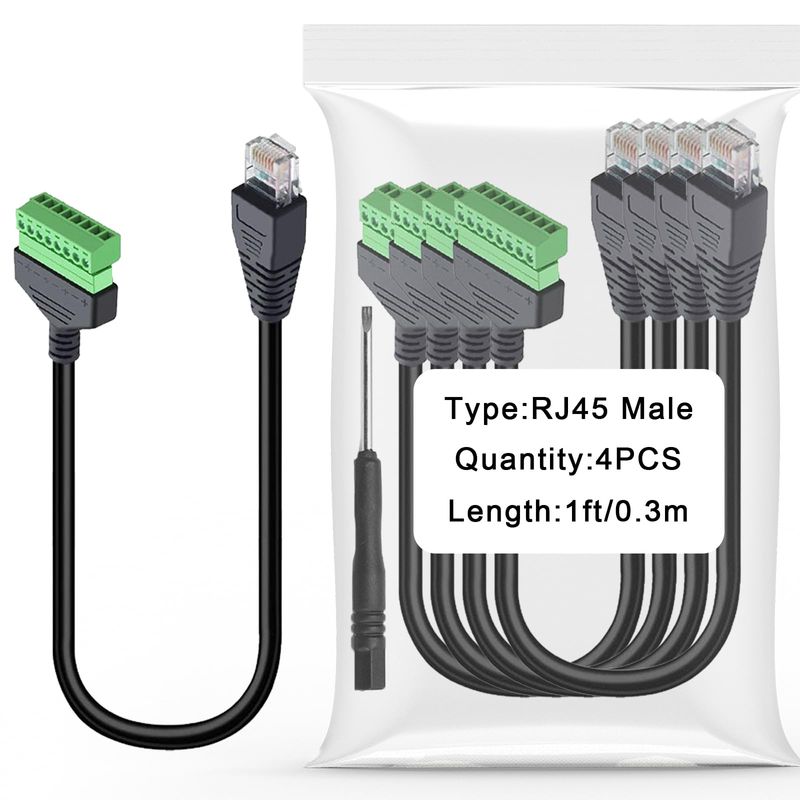 DQLIOWUO 4PCS 1ft/0.3m RJ45 Male Plug to 8 Pin Screw Terminal Connector ...