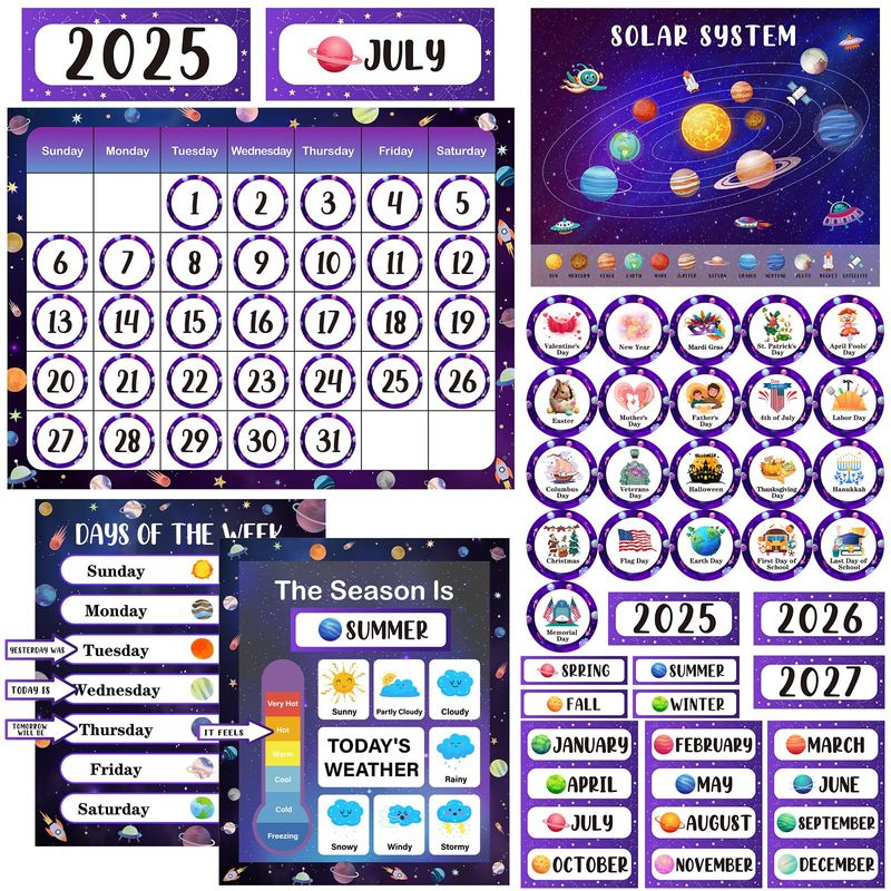 Space Classroom Calendar Set Bulletin Board, Outer Space Theme ...