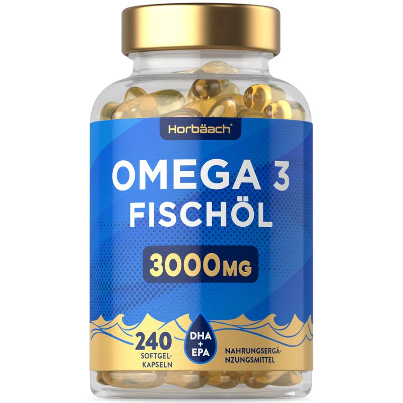 Horbaach Omega 3 Capsules High Dose 3000 mg per Daily Dose Fish Oil ...