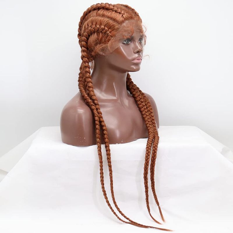 xiweiya Cornrow Braided Wigs 4xTwist Copper Double Dutch Braids Wig ...
