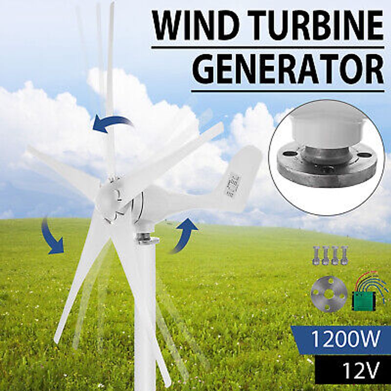 1200W DC 12V Wind Turbine Generator 5 Blades Charger Controller ...