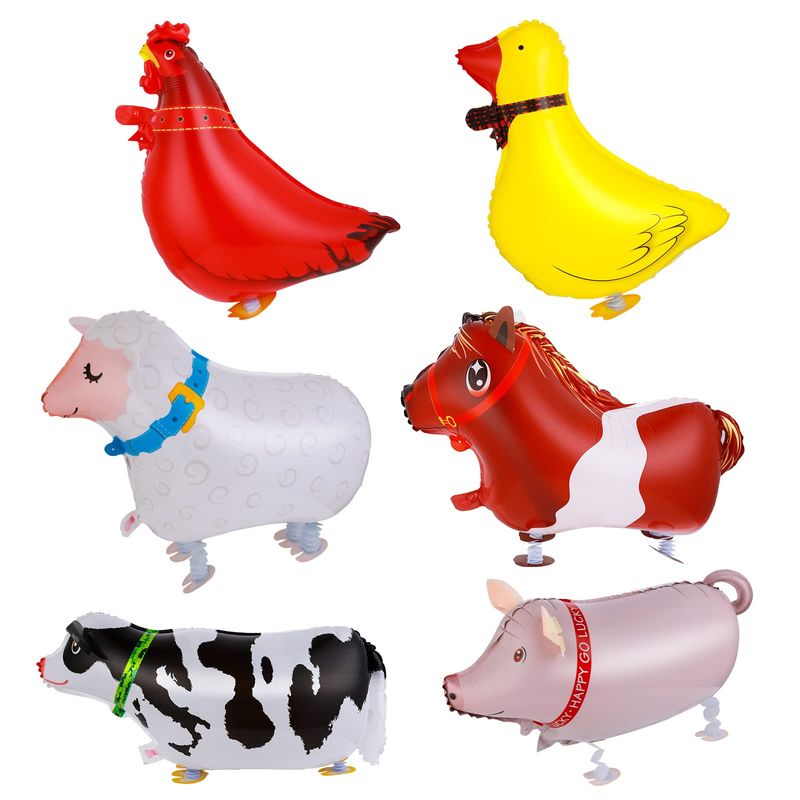 Grevosea 6 Pieces Farm Animal Balloons, Walking Animal Balloons Foil ...