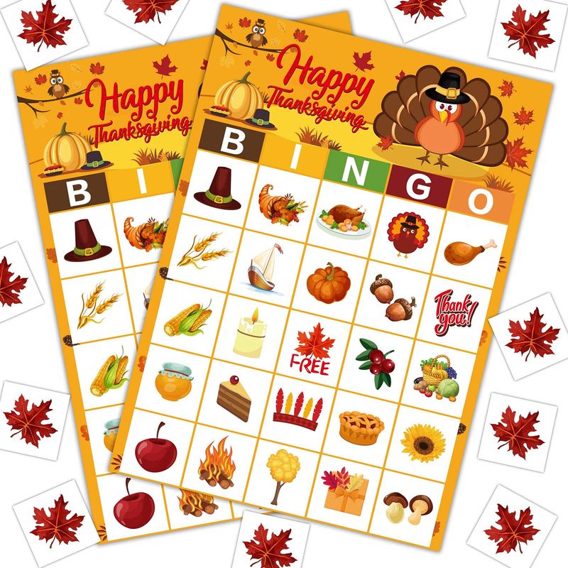 Thanksgiving Bingo Game - 24 Player Turkey Cards for Family, School ...