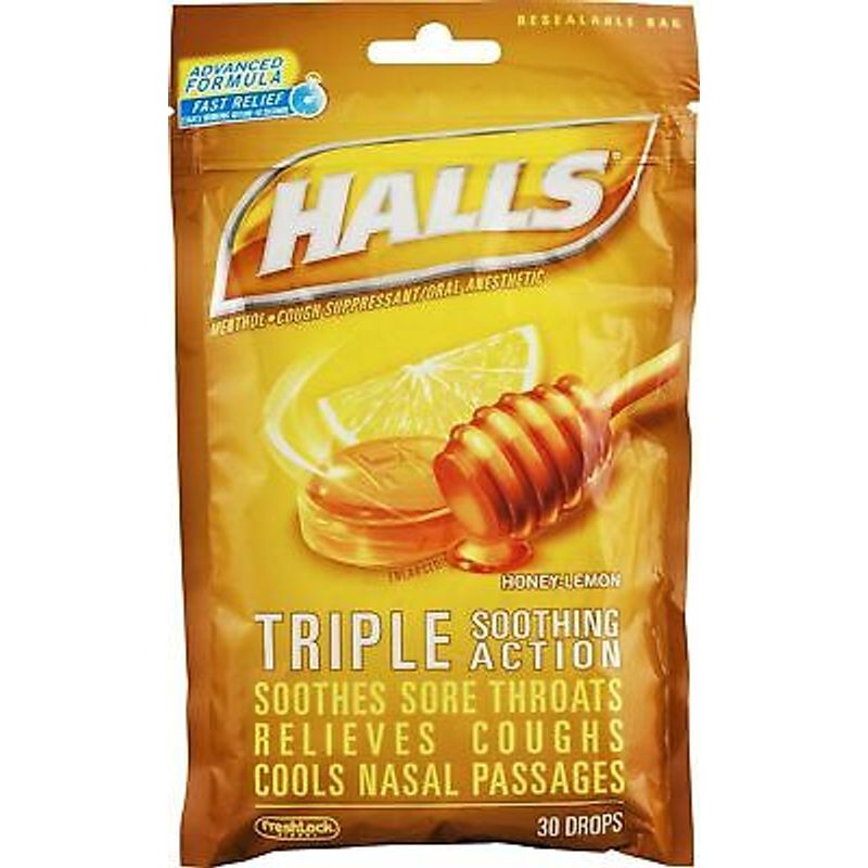 Halls Cough Suppressant Drops Triple Soothing Action Honey Lemon 30 ct 3 Pack - Online ...