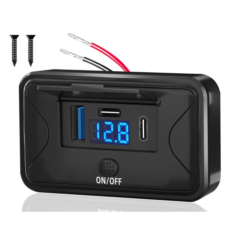 90W 3 Ports 12V RV USB Outlet with LED Voltmeter, Dual PD3.0 Type-C ...