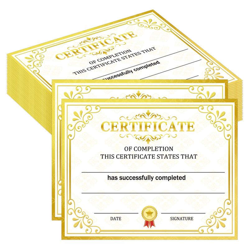 Gold Certificate of Completion Award Card 8 x 10 Inch Certificate of ...