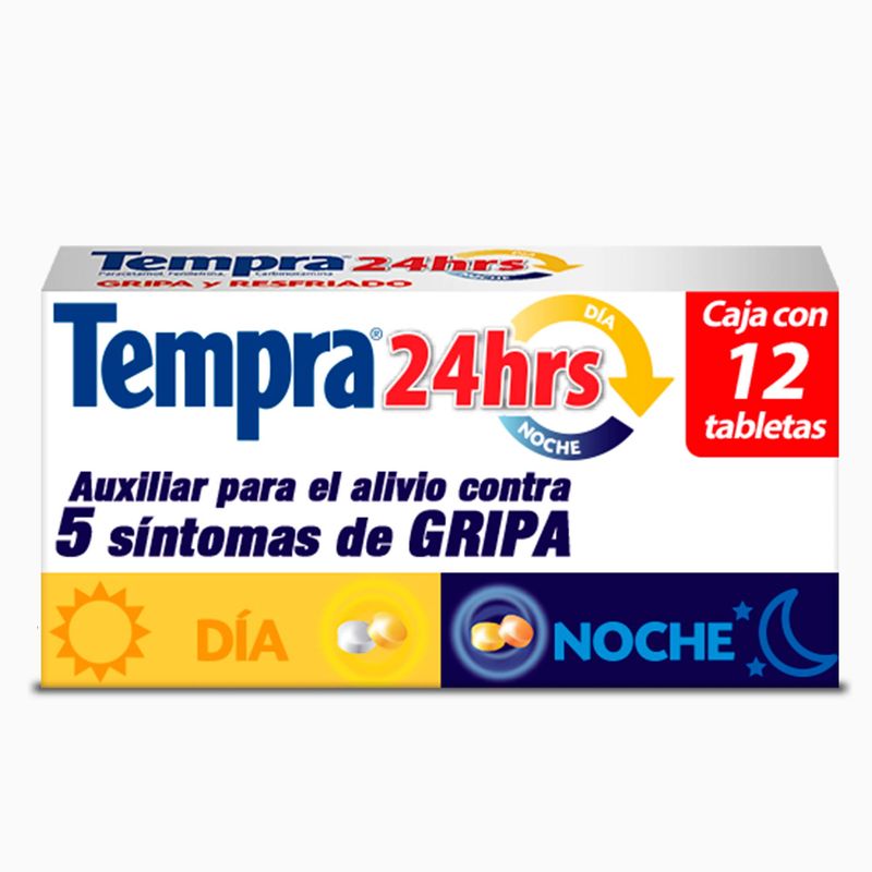 Tempra 24hrs, para gripa y resfriado, caja con 12 tabletas - Online ...