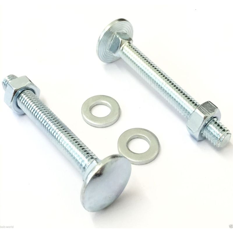 Coach Bolt Hex Nut and Washers M6 x 100 (25 Pack) Carriage Bolt Zinc Plated 6mm x 100mm Cup ...