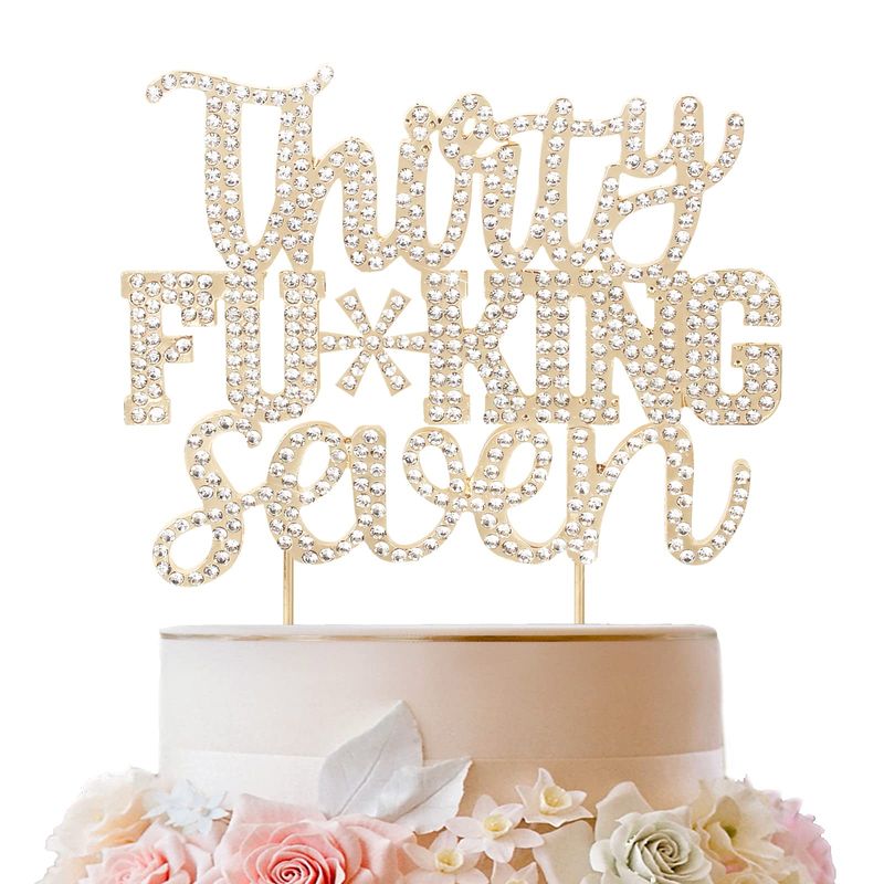 LINGTEER Happy 37th Birthday Funny Gold Rhinestone Cake Topper - Cheers ...
