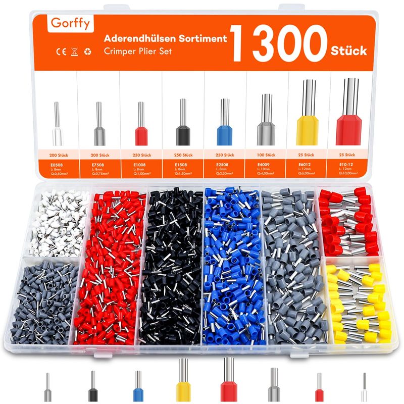 Gorffy Wire Ferrules Kit 1300 Pcs, 0,5mm² - 10mm² Ferrule Crimp ...