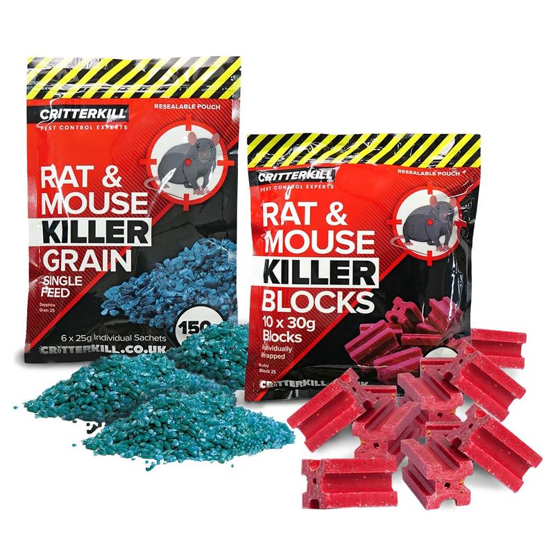 CritterKill Rat & Mouse Killer Poison Sachet Pack - 300g Rat and Mouse Poisoning Poison Block ...