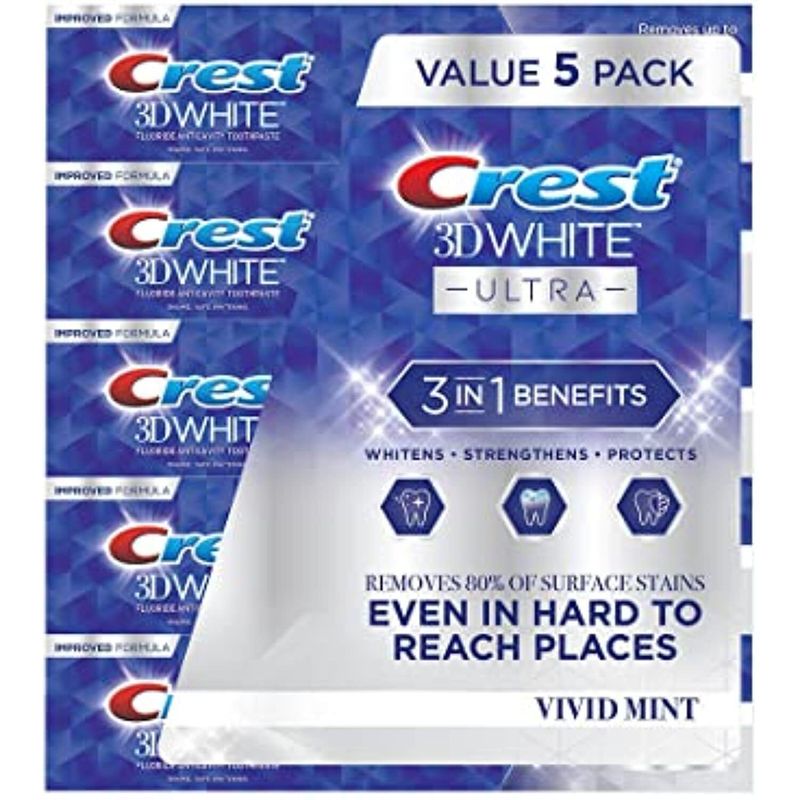 Crest 3D White Ultra Whitening Toothpaste, Vivid Mint, (5.6 Ounce, 5 Pack) - Online Marketplace ...
