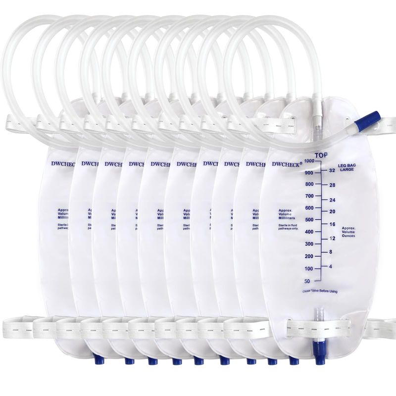 DWCHECK 10 Pack Leg Bag Urinary Drainage Bag,1000 ml Catheter Leg Bag ...
