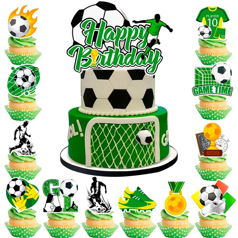 Soccer Cake Topper, 13pcs Soccer Cake Decorations Set - Soccer Cupcake ...