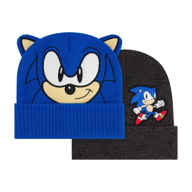 Sonic The Hedgehog 2-Piece Beanie Set, Sonic Face with Ears and Logo Design, Grey/Blue, One Size ...