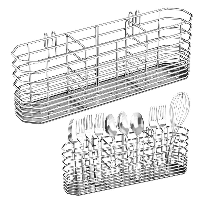 304 Stainless Steel Utensil Holder, Silverware Drying Rack with Hooks for Dish Drainer, Knife ...