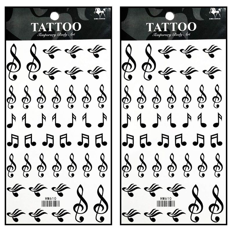 Tattoos 2 Sheets Musical notes Music love symbols Temporary Tattoo 3D ...