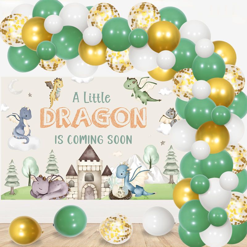 JOYMEMO Hatching Soon Dragon Baby Shower Decorations - Balloon Garland ...