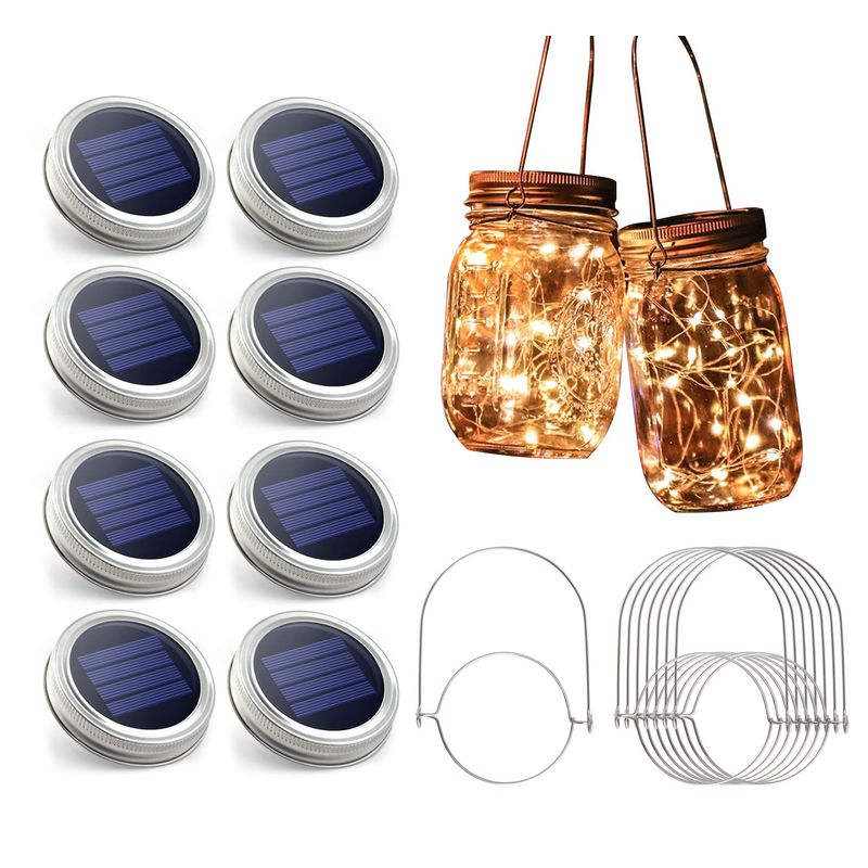 Urvoix Solar Mason Jar Lights - 8 Pack 30 Led Solar Jar Lid Lights with ...