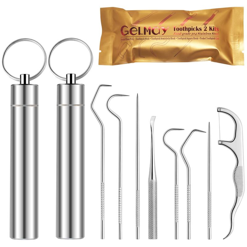 Toothpicks Pocket Set, Dental Floss Picks Kit Reusable, Stainless Steel ...