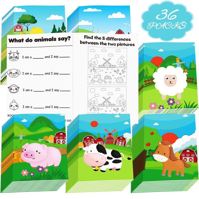 36 Pcs Farm Animals Mini Activity Books for Kids DIY Game Books Set ...