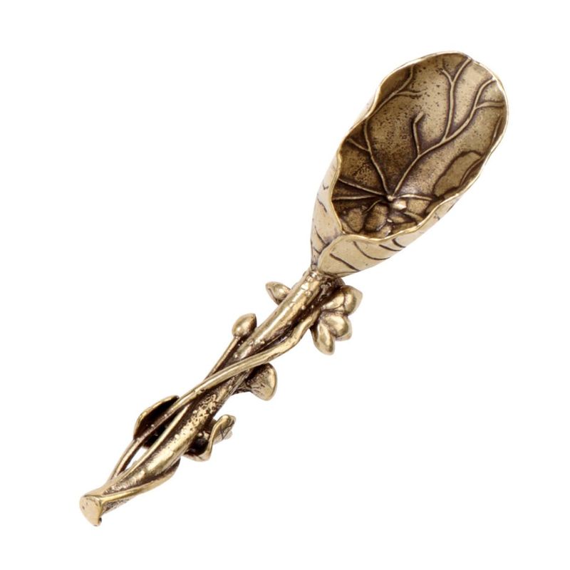 OKUMEYR delicate pure brass tea shovel ornaments coffee bean scoop lotus pod mini tea spatula ...