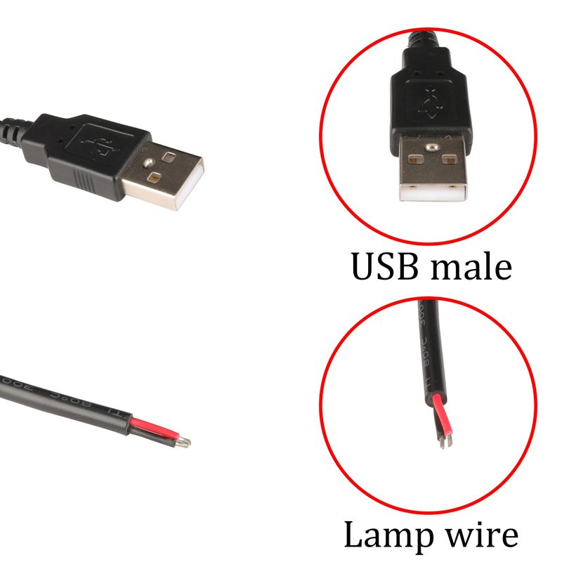 HCFeng DC 2-pin USB Cable with ON/Off Switch USB 2.0 A Male Plug 2 Pin ...