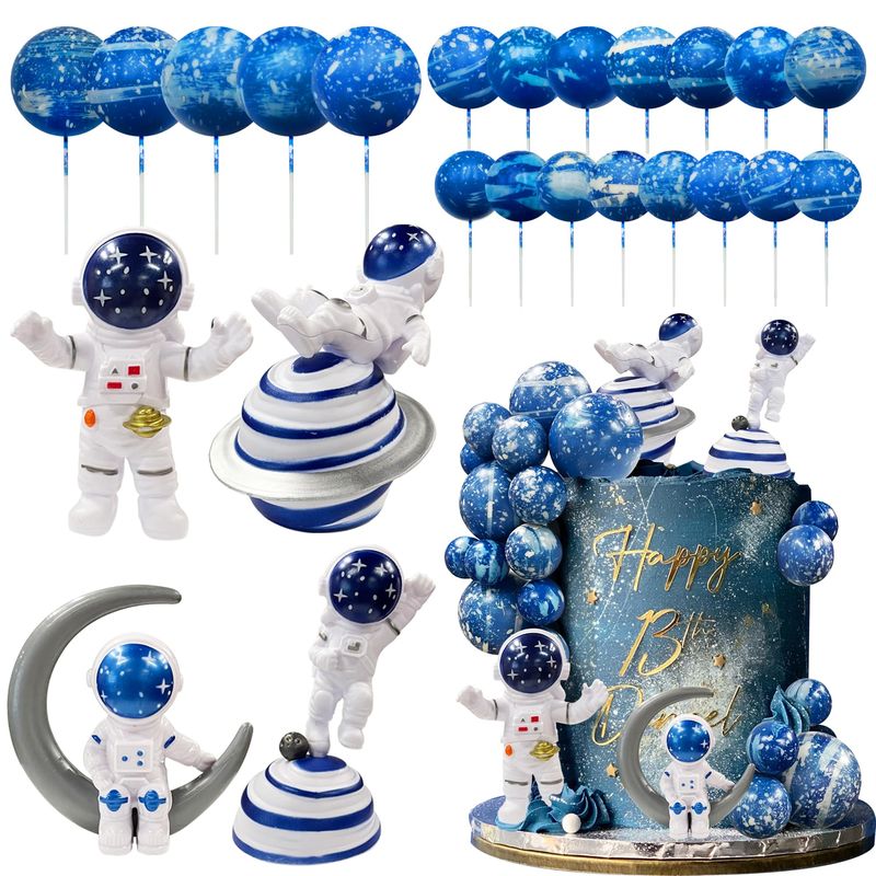 Astronaut Figurines Space Cake Toppers Blue Star Ball Cake Toppers for ...