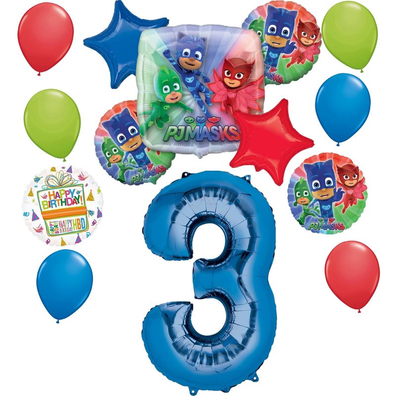 Anagram PJ Masks 3rd Birthday Party Supplies Gekko Owlette Catboy Balloon Bouquet Decorations ...