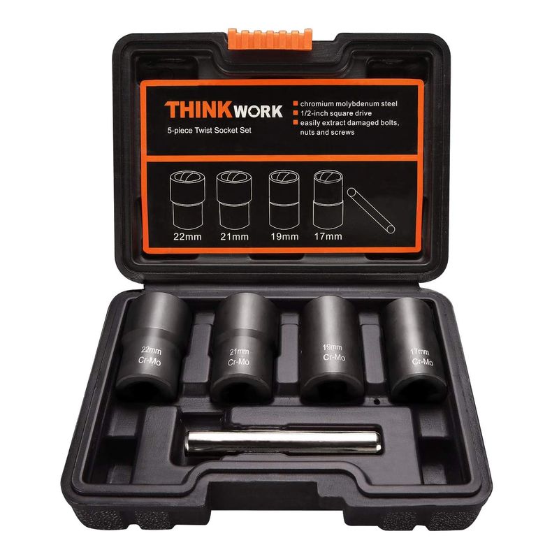 THINKWORK Twist Socket Set Lug Nut Remover Extractor Tool - 5-Piece ...