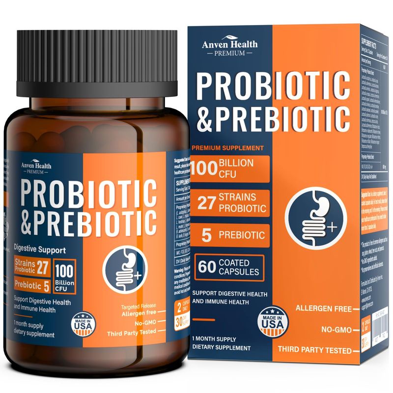 Anven Health 100 Billion Probiotics for Men and Women 27 Strains 5 ...
