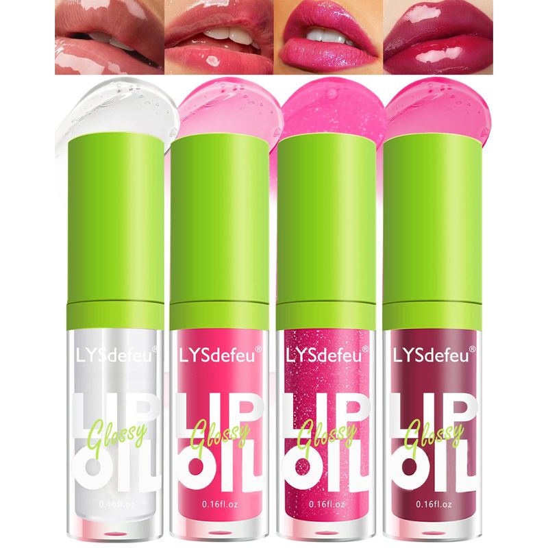 4 Colors Lip Oil Lip Glaze,Hydrating Tinted Plumping Lip Gloss,Fat Lip ...
