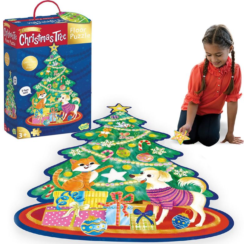 Peaceable Kingdom Shimmery Christmas Tree Floor Puzzle – Giant Floor ...