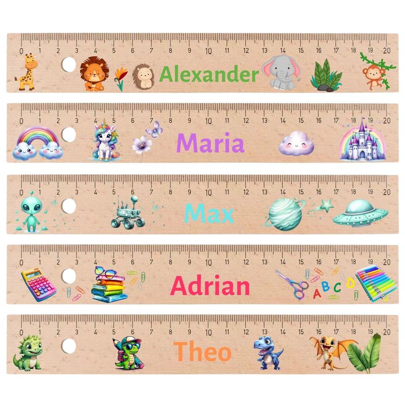 Personalised Wooden Children's Ruler - 20 cm Ruler with Name & Cute ...