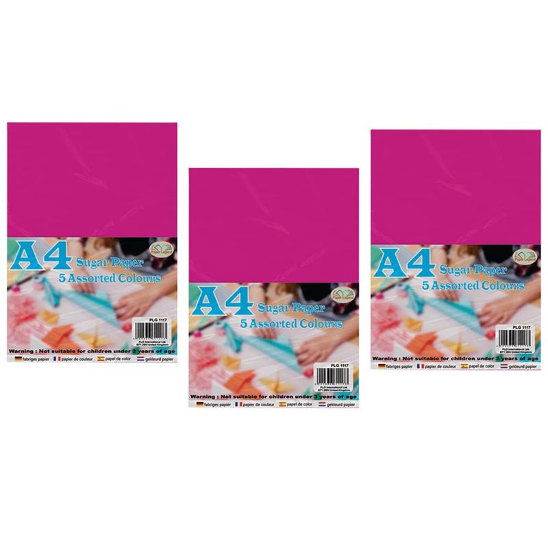 Set of 3-70 GSM A4 Recycled Coloured Paper in 5 Bright Assorted Colours for Arts & Crafts ...