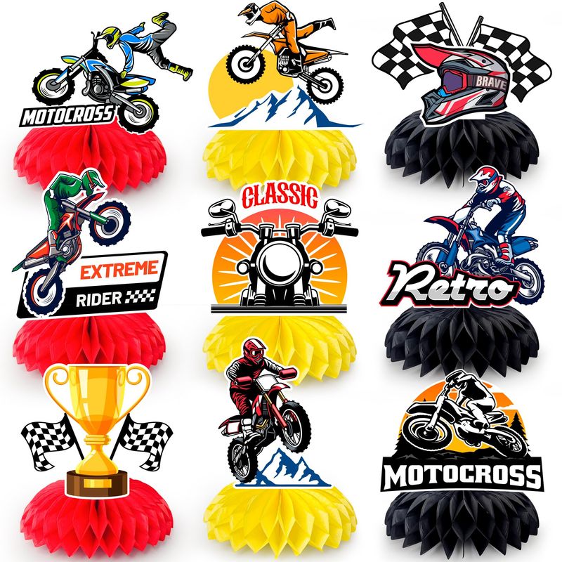 Motorcycle Honeycomb Centerpiece, 9 Pcs Motorbike Happy Birthday ...