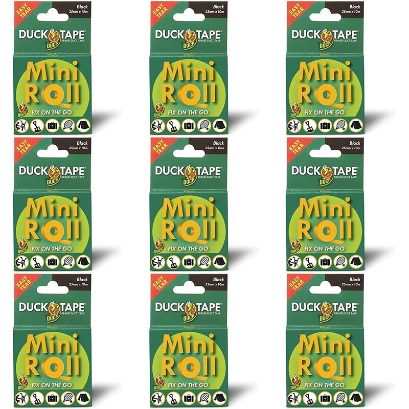 Duck Tape 260181.9 Mini Roll Black 25mm X 10m, Pack of 9 - Online ...